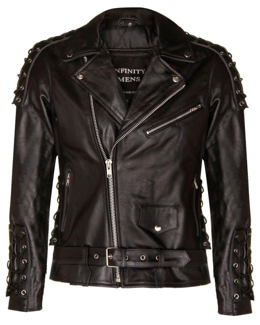 Infinity Leather Embossed Brando Leather Biker Jacket-Chicago in Black ...