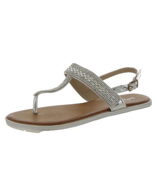Daily Shoes Faux Leather Rhinestone T-Strap Sandals in Metallic | Lyst