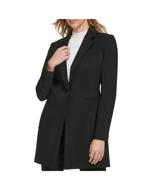 Calvin Klein Long Office One-Button Blazer in Black | Lyst