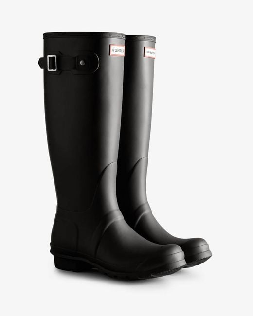HUNTER Original Tall Tri-Colour Logo Backstrap Boot in Black | Lyst