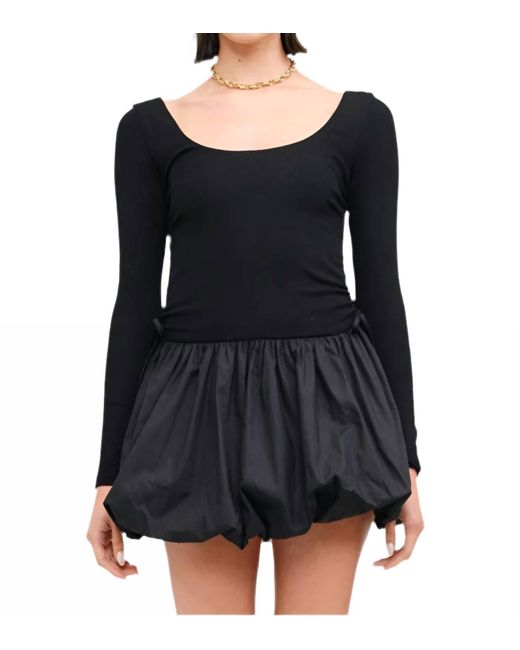 SOFIA The Label Mixed Media Mini Puff Dress in Black | Lyst