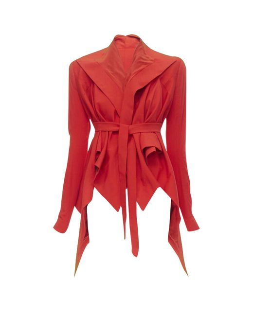 Gareth Pugh Garteh Pugh Shoulder Padded Draped Hem Belted Jacket in Red ...