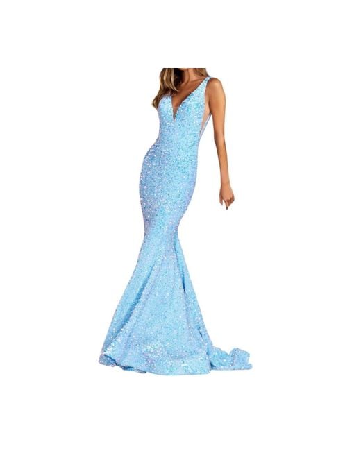 Sherri Hill Dazzling V-Neck Low Open Back Panel Dress in Blue | Lyst