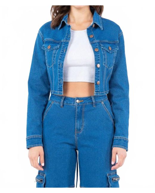 American Bazi Laced Back Cropped Denim Jacket in Blue | Lyst