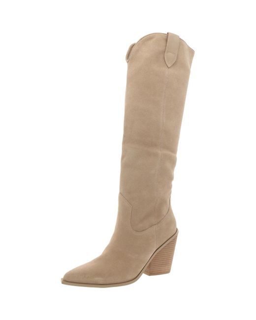 Steve Madden Brondy Suede Pull On Knee-High Boots in Natural | Lyst