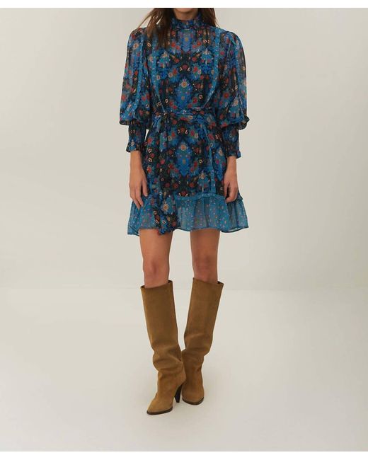 FARM Rio Arabesque Floral High Neck Mini Dress in Blue | Lyst