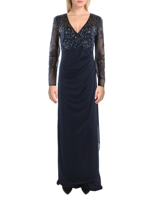 Xscape Beaded Maxi Evening Dress In Blue Lyst