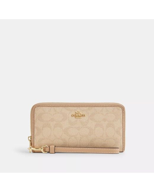 COACH Long Zip Around Wallet With Signature Canvas in Natural | Lyst