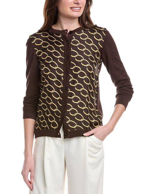Oscar de la Renta Oscar Chain Silk Twill Cardigan in Brown | Lyst