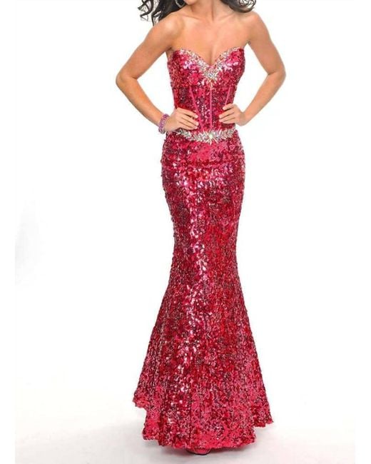 Precious Formals Fully Sequined Corset Mermaid Gown in Red | Lyst
