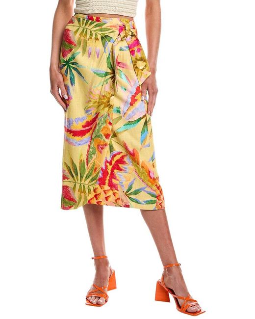 FARM Rio Linen-Blend Midi Skirt in Orange | Lyst