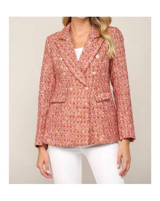 Fate Double Breasted Tweed Jacket in Red | Lyst
