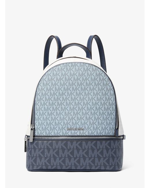 Michael Kors Outlet Rhea Medium Color-Block Signature Logo Backpack in ...