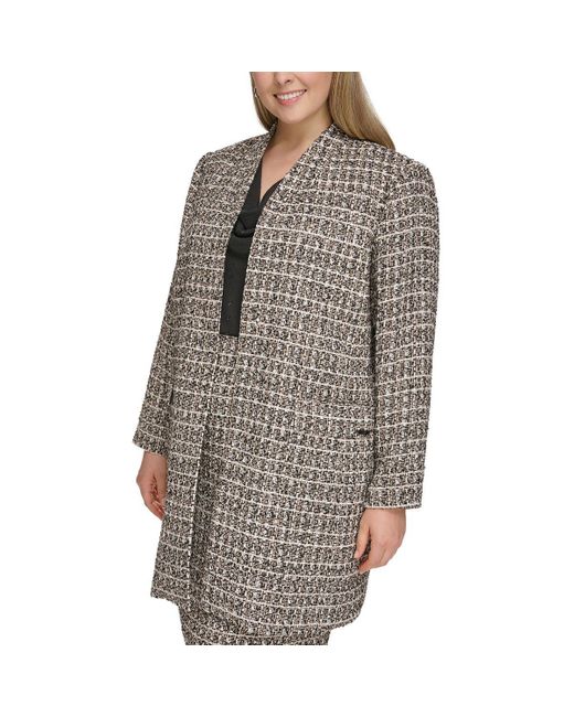 Calvin Klein Plus Tweed Open Front Duster Blazer in Gray | Lyst
