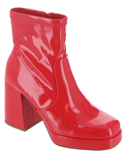 Steve Madden Ever Platforms Block Heels Ankle Boots in Red | Lyst