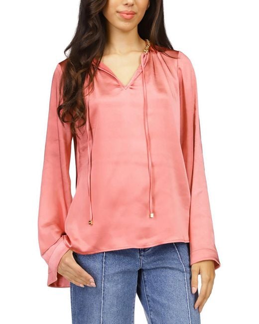 MICHAEL Michael Kors Petites Satin Chain Neck Blouse in Red | Lyst