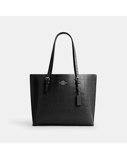 COACH Crocodile-Embossed Leather Tote Bag in Black | Lyst