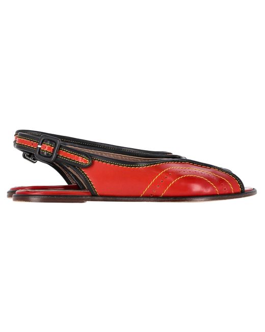 Marni Leather Slingback Peep Toe Flats in Red | Lyst