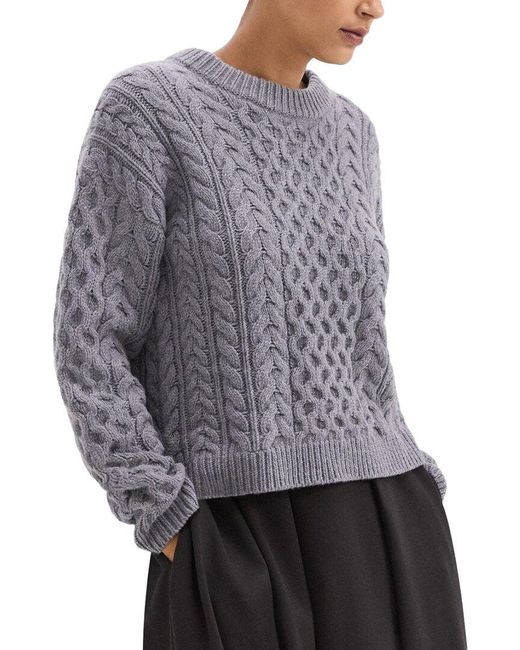 Theory Wool & Cashmere-Blend Aran Crewneck Sweater in Gray | Lyst