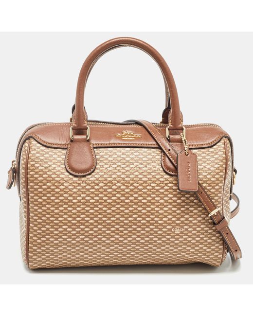 COACH Printed Coated Canvas And Leather Mini Bennett Satchel in Brown ...