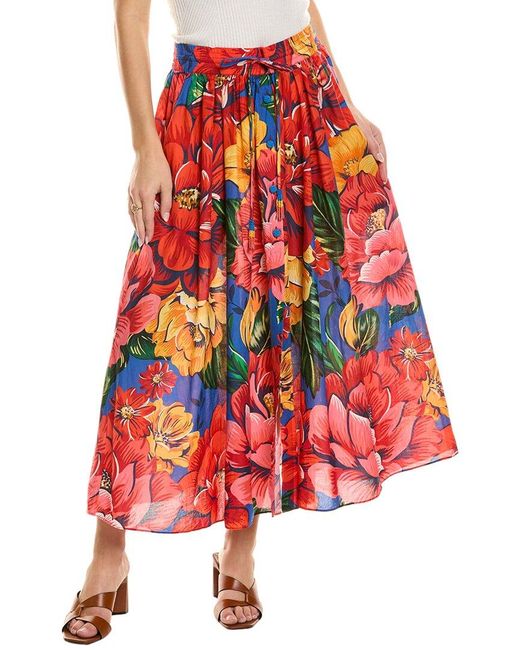 FARM Rio Long Skirt in Red | Lyst