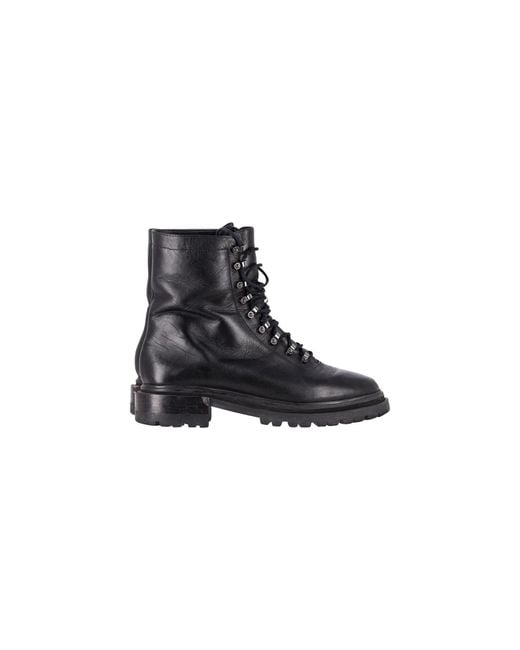 Porte & Paire Ribbed-Knit Trimmed Leather Combat Boots in Black | Lyst