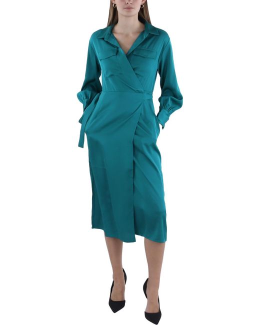 French Connection Harlow Satin Wrap Dress in Blue | Lyst