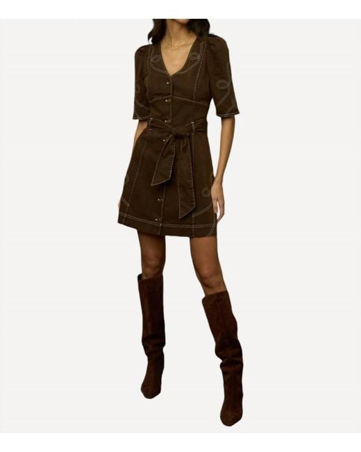 Love The Label Ines Denim Mini Dress in Brown | Lyst