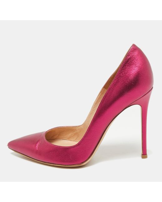 Gianvito Rossi Metallic Leather Plexi Pumps in Pink | Lyst