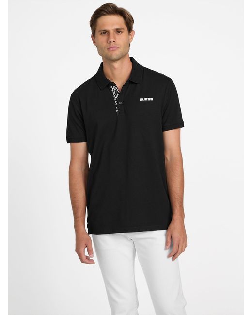 Guess Eco Erwin Logo-Tape Polo in Black for Men | Lyst