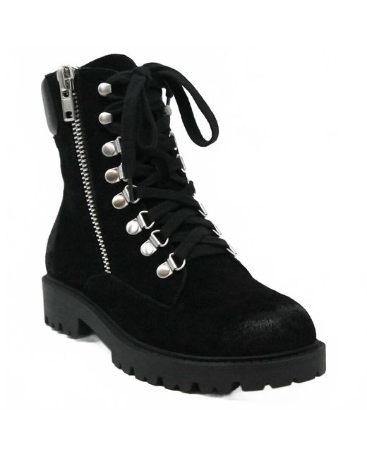 Charles David Rocky Suede Leather Combat Boots in Black | Lyst