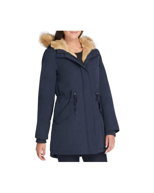 Levi's Faux Fur Trimmed Hooded Fishtail Parka Jacket in Blue | Lyst