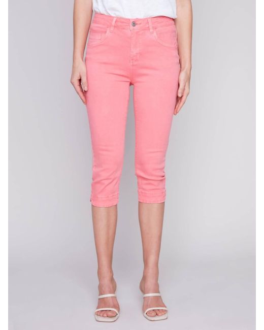 Charlie b Knee High Capri Twill Pants in Pink | Lyst
