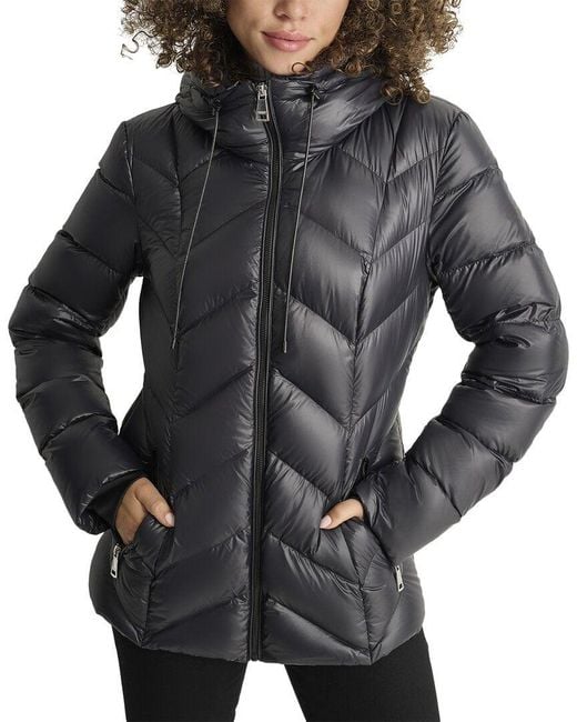 DKNY Short Down Filled Packable Coat in Gray | Lyst