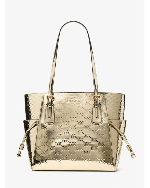 Michael Kors Outlet Voyager Large Metallic Logo Debossed Tote Bag in ...