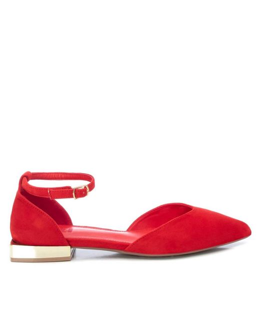 Xti Suede Pointy Toe Ballet Flats in Red | Lyst