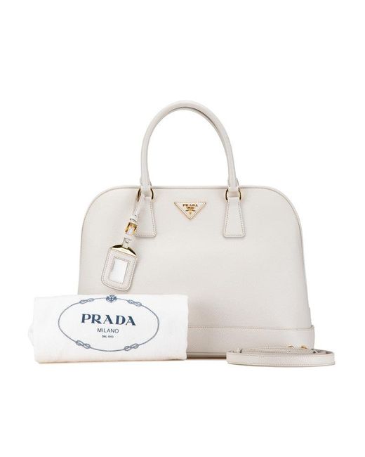 Prada Leather Triangle Logo Plate 2Way Handbag in White | Lyst