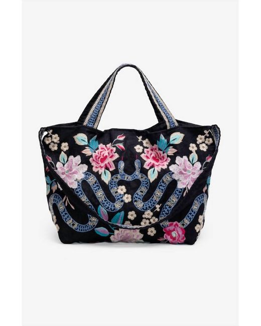 Johnny Was Edie Linen Tote Bag in Blue | Lyst