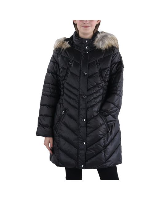 Laundry by Shelli Segal Plus Faux Fur Trim Hooded Puffer Jacket in ...