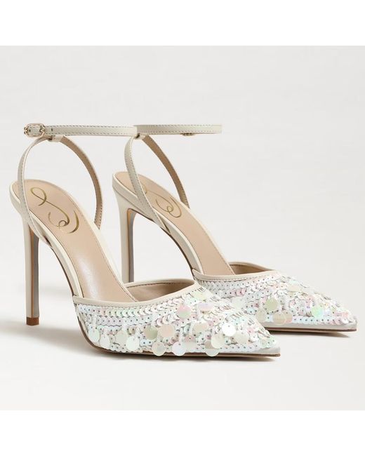 Sam Edelman Avril Pump Ivory Sequin Ankle Strap Stiletto Heel Khd650 in ...