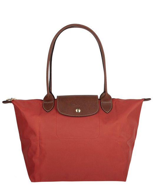 Longchamp Le Pliage Original Medium Canvas Long Handle Tote in Red | Lyst