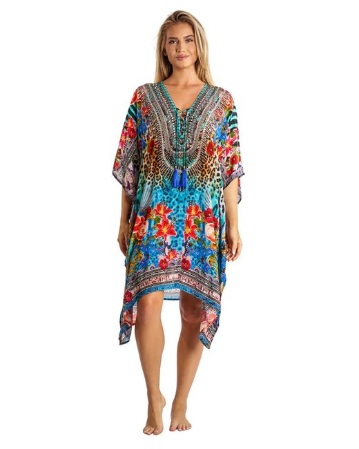 La Moda Clothing Krista Short Kaftan in Red | Lyst