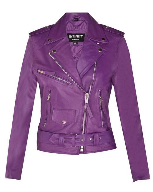 Infinity Leather Cowhide Leather Biker Jacket-Mansfield in Purple | Lyst