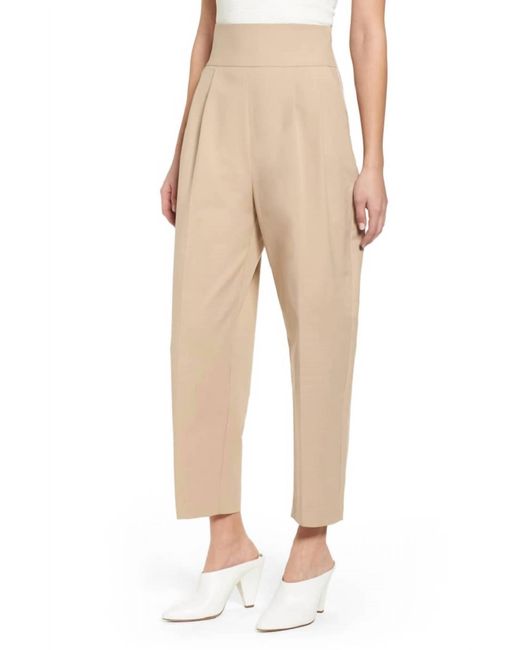 TOPSHOP Lace Back High Rise Wide Leg Cropped Pants in Natural | Lyst