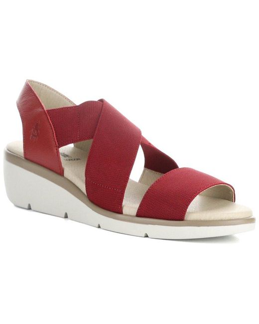 Fly London Noli Leather Wedge Sandal in Red | Lyst