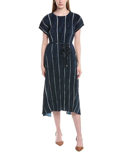 Lafayette 148 New York Belted Plisse Flared Maxi Dress in Blue | Lyst