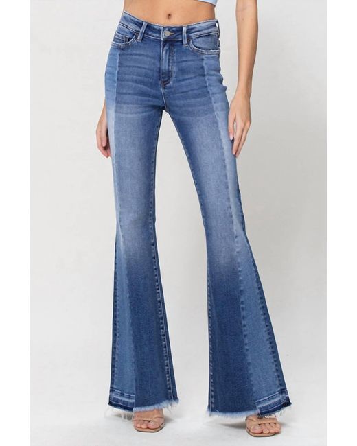 Flying Monkey Vivian High Rise Contrast Panel Flare Jeans in Blue | Lyst