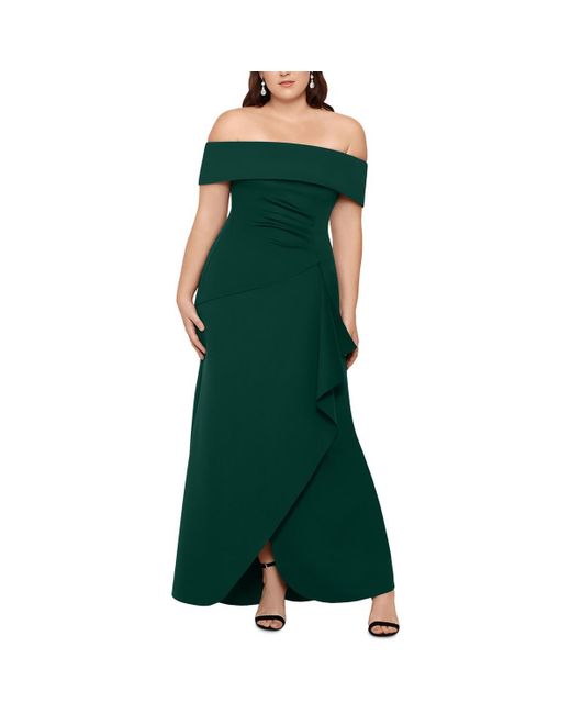 Xscape Plus Ruffled Long Evening Dress in Green | Lyst