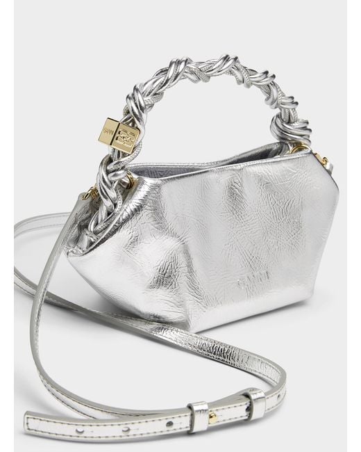 Ganni Bou Mini Metallic Braided Handle Recycled Leather Bag | Lyst