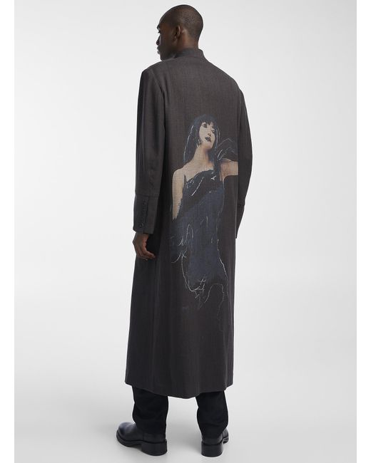 Yohji Yamamoto Back Print Pure Wool Long Coat in Black for Men | Lyst